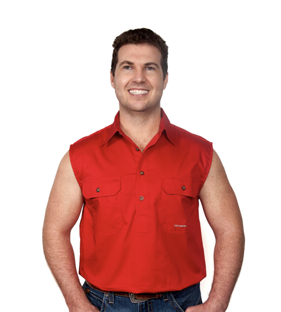 Just Country Men's Work Shirt 'Jack' 100% Cotton 1/2 Button Sleeveless ...