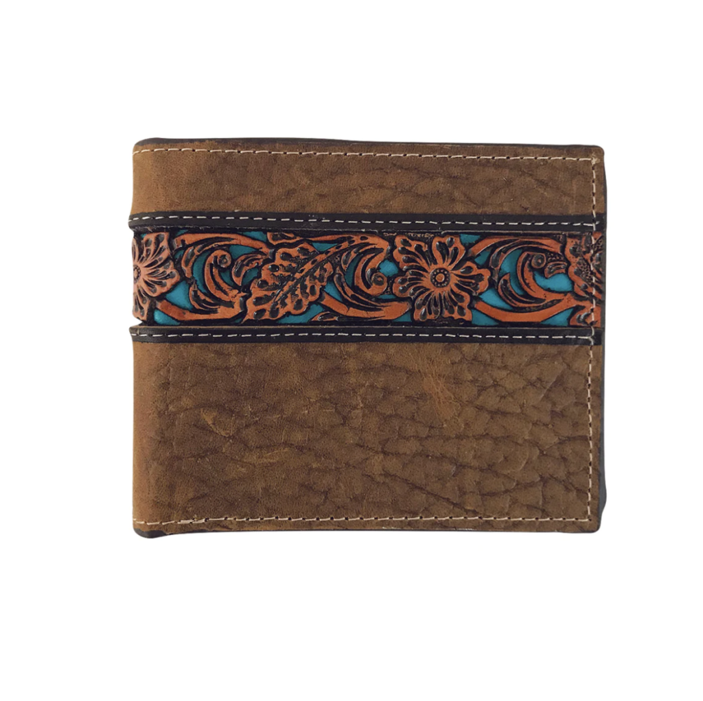 Roper Wallet 'Bi-Fold' Tooled Leather Tan with Turquoise Inlay 8150100 ...