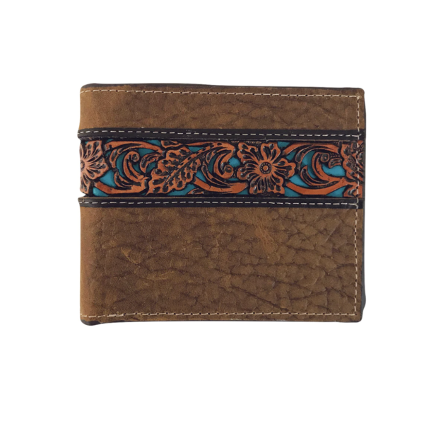 Roper Wallet 'Bi-Fold' Tooled Leather Tan with Turquoise Inlay 8150100 ...