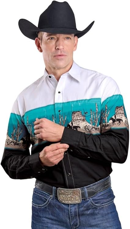 Roper Men's Shirt 'Vintage Collection' Western Desert Print Black 03 ...