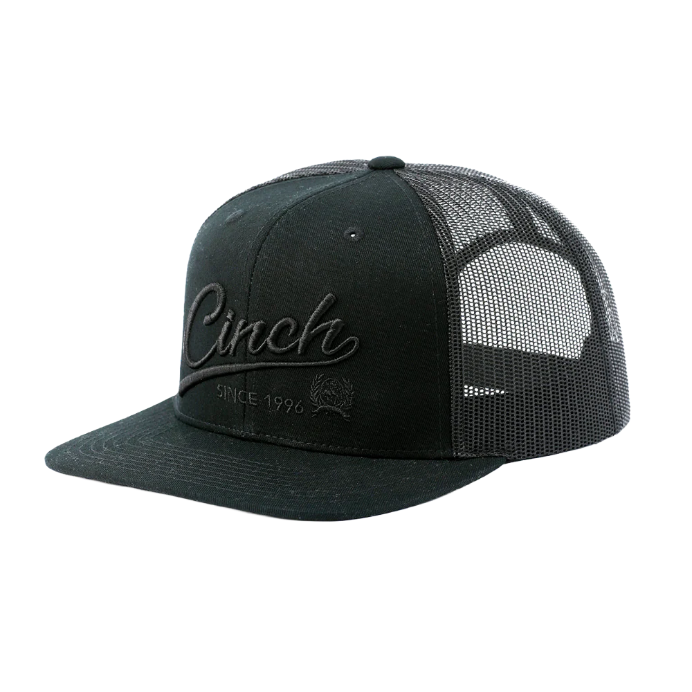 Cinch Cap Trucker 'Embroidered' Solid Black MCC0760003 BLK | Pakenham ...